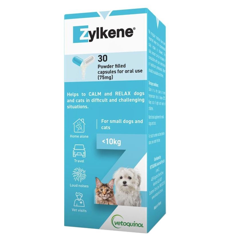 Zylkene 75mg Calming Supplement for Small Cats and Dogs - 30 capsules ...
